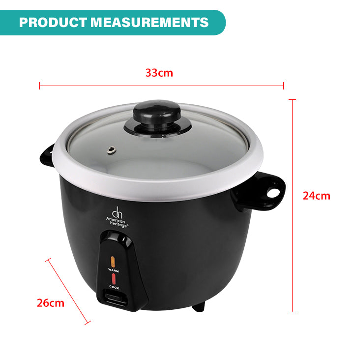 American Heritage 1.5L, 8 cups Glass Lid Rice Cooker Black AHRC-6074 – American Heritage Appliances